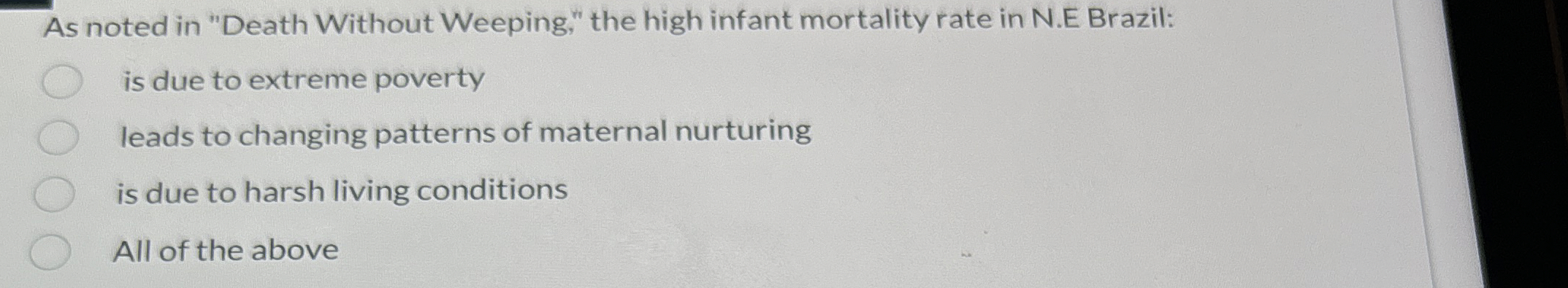 Solved As noted in "Death Without Weeping," the high infant | Chegg.com