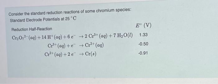 Solved Consider the standard reduction reactions of some | Chegg.com
