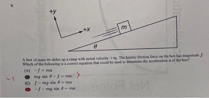 Solved 9. +y +x m ө - A box of mass m slides up a ramp with | Chegg.com
