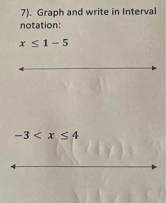 Solved 7). Graph and write in Interval notation: x≤1−5 | Chegg.com