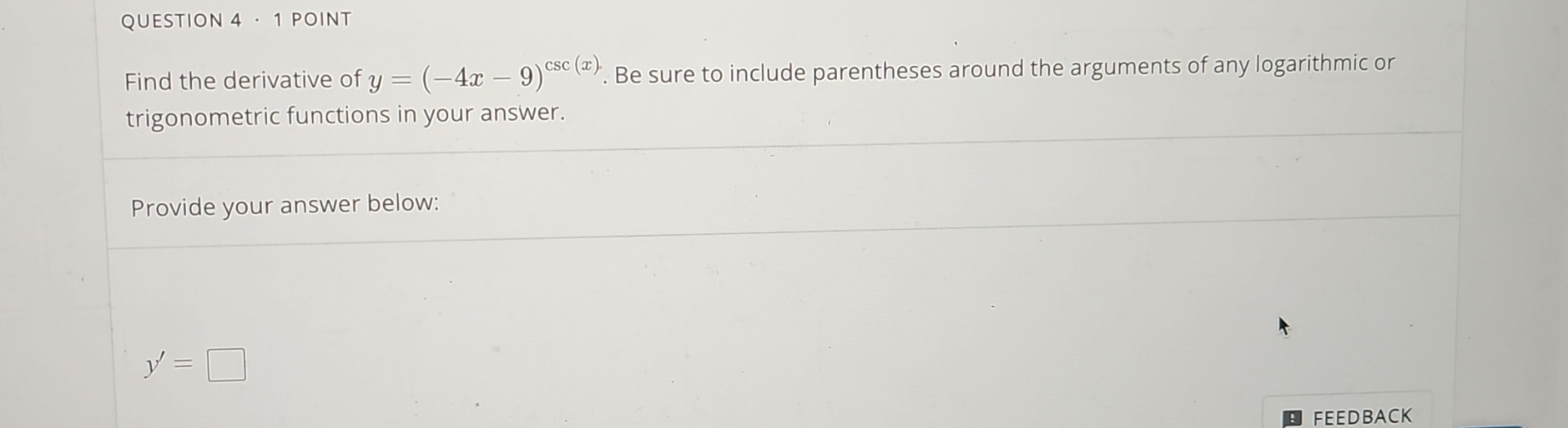 Solved QUESTION 4 - 1 ﻿POINTFind the derivative of | Chegg.com