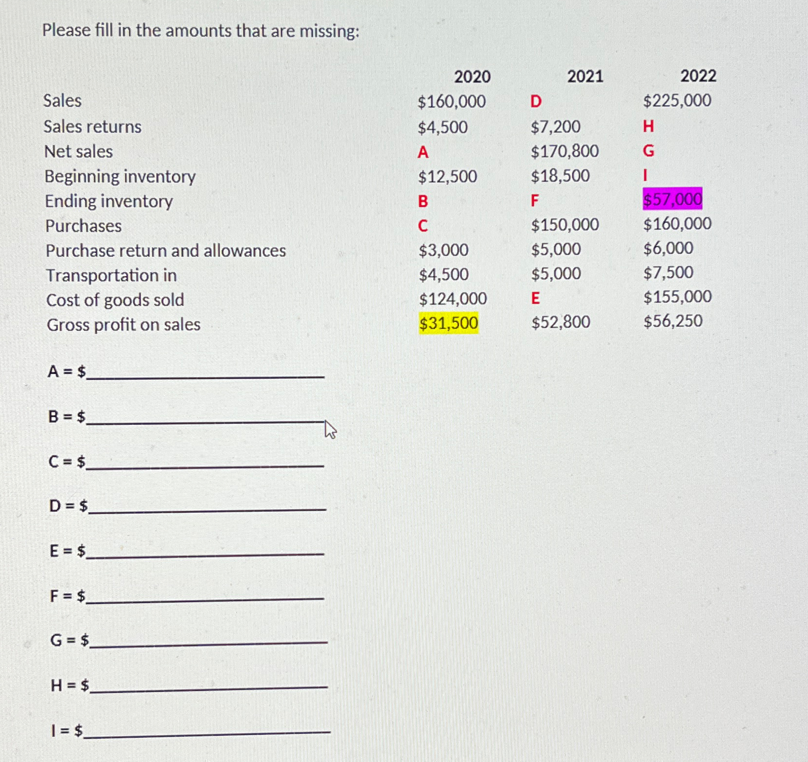 Solved Please fill in the amounts that are | Chegg.com