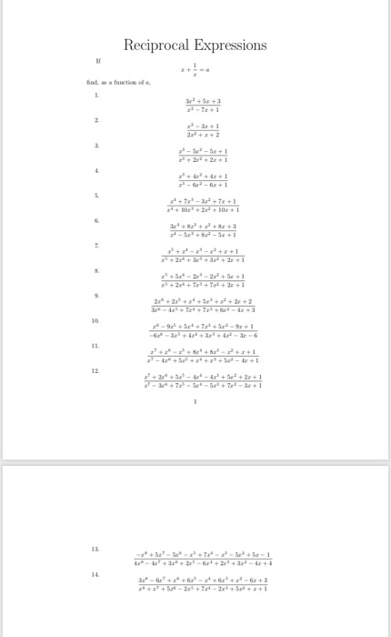 Reciprocal Expressions 2 + + - 1-5 +1 1 +19-2 52-2 | Chegg.com