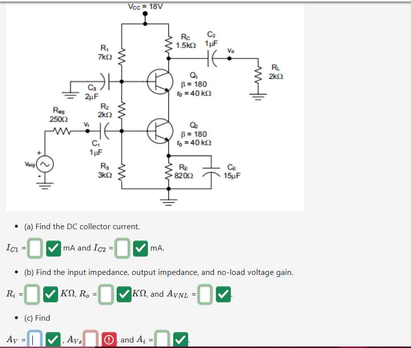 (a) ﻿Find the DC ﻿collector current.IC1= mA ﻿and | Chegg.com