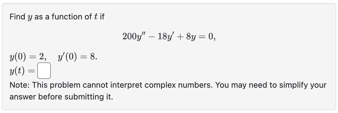 Solved Find y ﻿as a function of t | Chegg.com