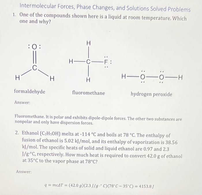 Solved Intermolecular Forces, Phase Changes, and Solutions | Chegg.com