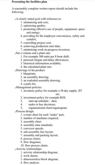 Solved Presenting the facilities plan A reasonably complete | Chegg.com