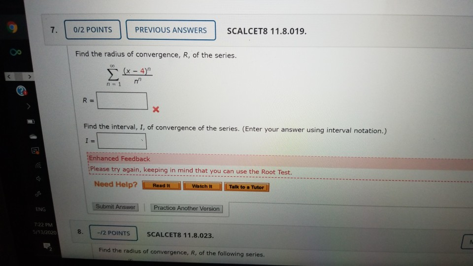 Solved 7. 0/2 POINTS PREVIOUS ANSWERS SCALCET8 11.8.019. | Chegg.com