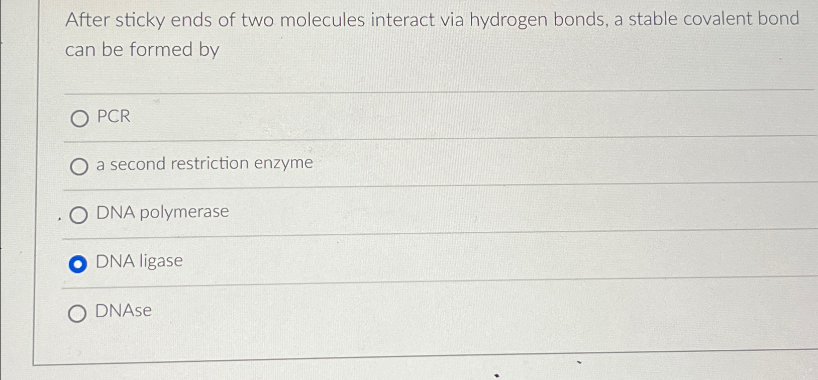 Solved After sticky ends of two molecules interact via | Chegg.com