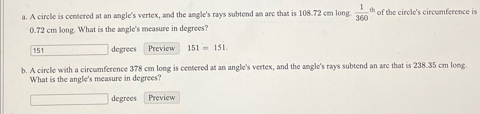 Solved 0.72cm ﻿long. What is the angle's measure in | Chegg.com