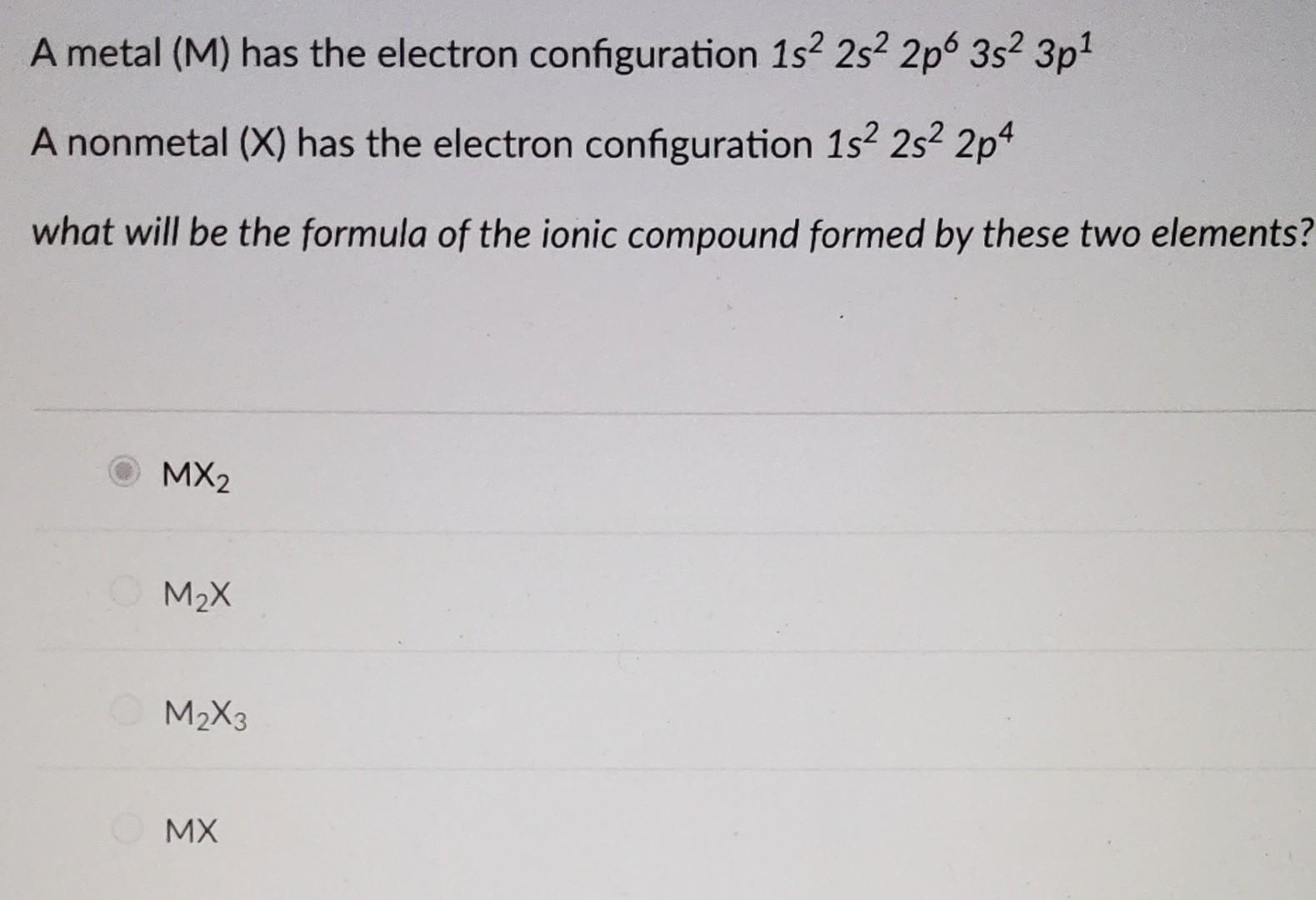 Solved A metal (M) has the electron configuration | Chegg.com
