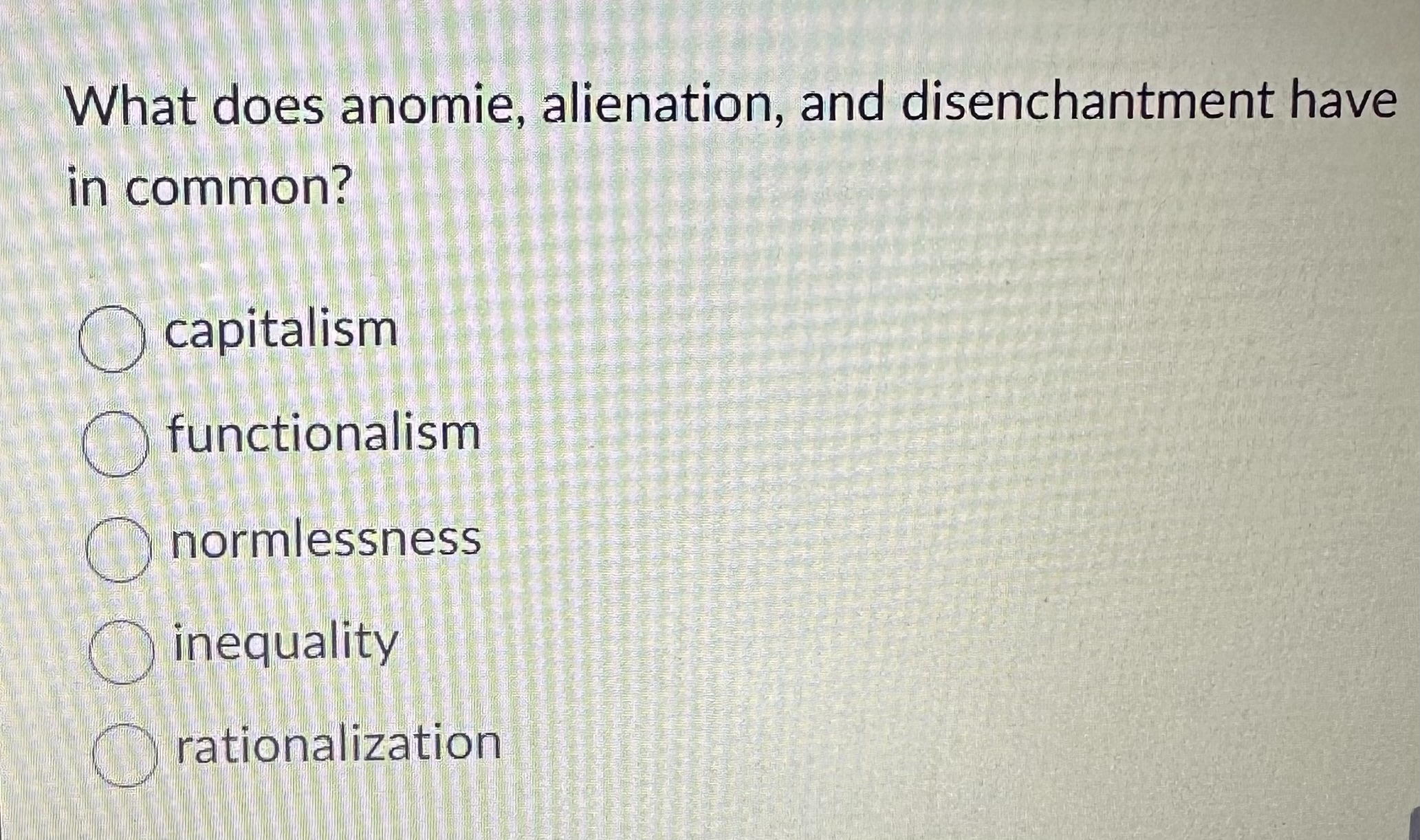 Solved What does anomie, alienation, and disenchantment | Chegg.com