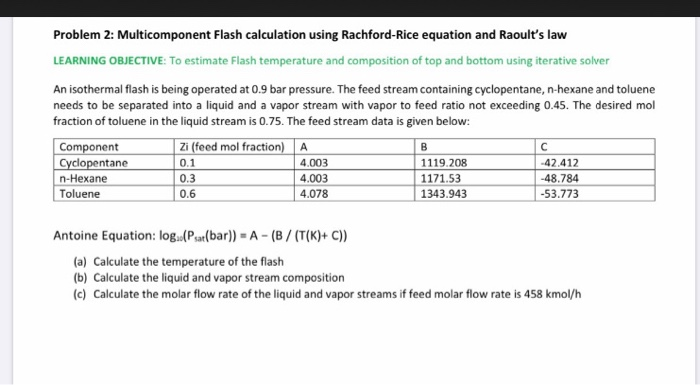 Solved Problem 2: Multicomponent Flash calculation using | Chegg.com
