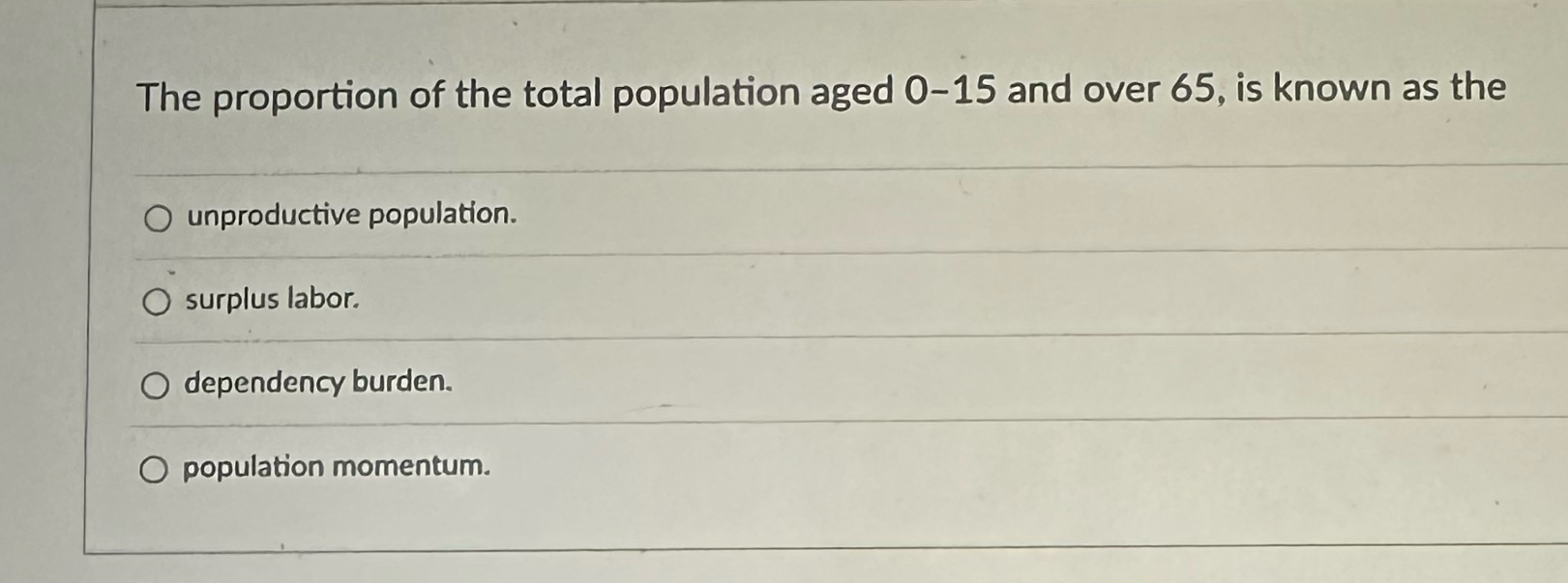 Solved The proportion of the total population aged 0-15 ﻿and | Chegg.com
