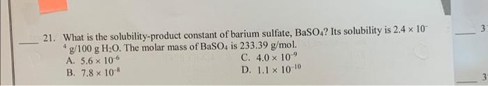 Solved 21. What is the solubility-product constant of barium | Chegg.com
