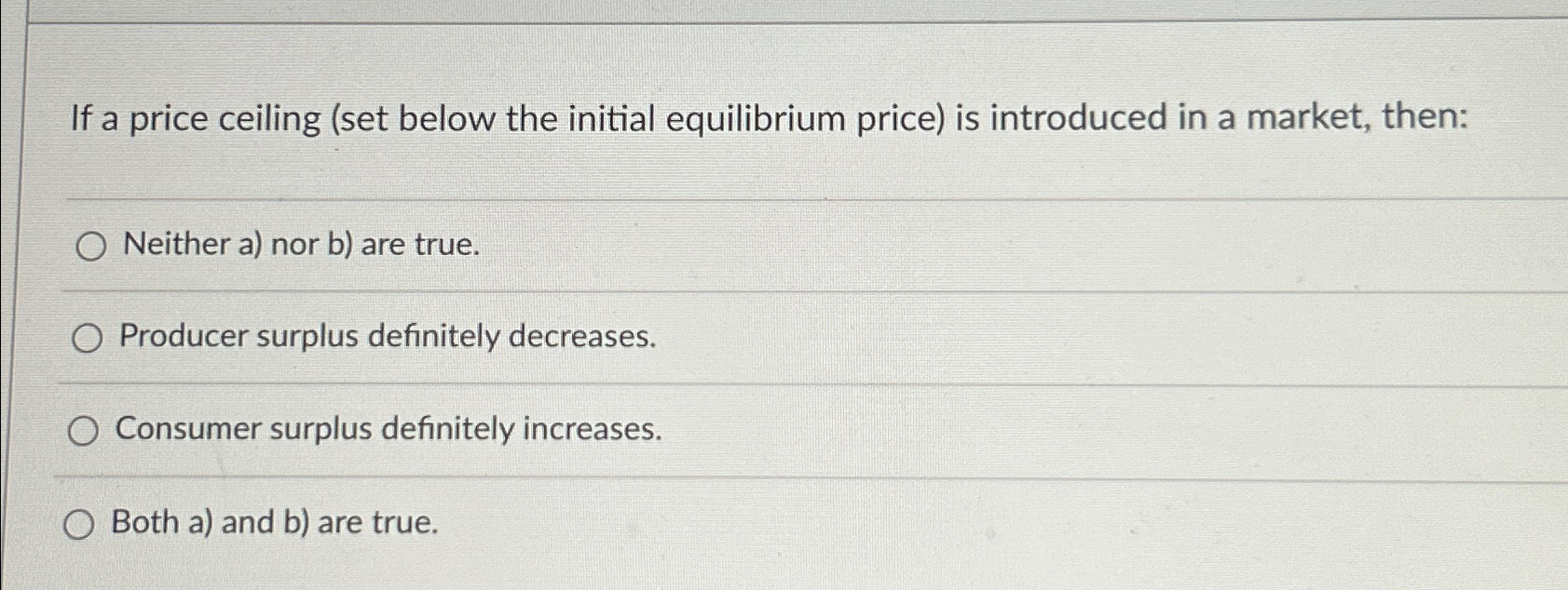 Solved If a price ceiling (set below the initial equilibrium | Chegg.com