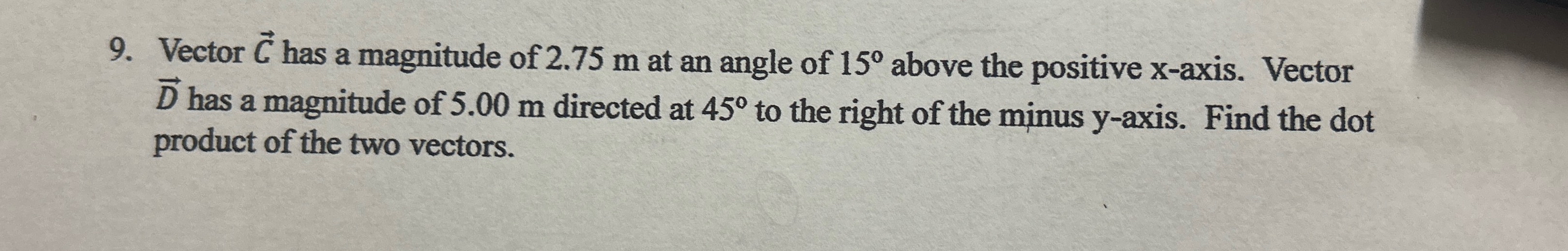 Solved Vector vec(C) ﻿has a magnitude of 2.75m ﻿at an angle | Chegg.com