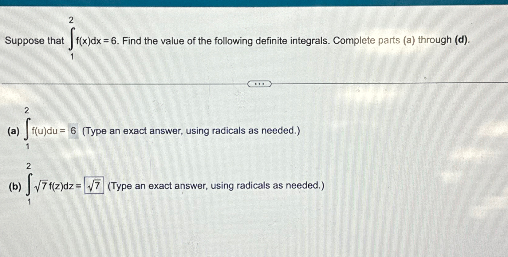 Solved Suppose that ∫12f(x)dx=6. ﻿Find the value of the | Chegg.com