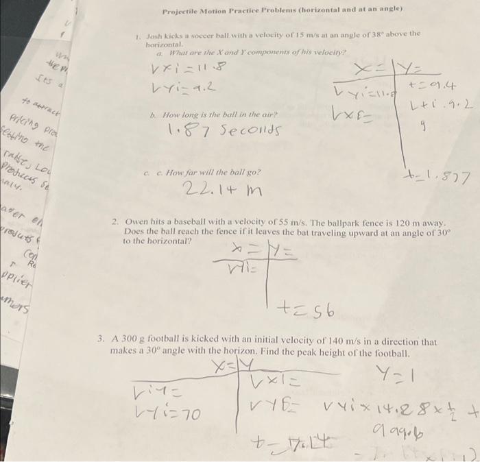 Solved Projectile Motion Practice Problems Horizontal And
