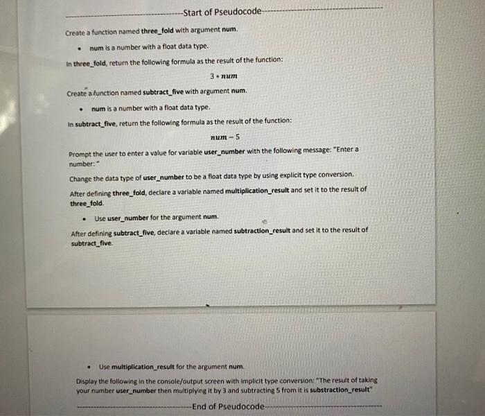 Solved -Start of Pseudocode . Create a function named | Chegg.com
