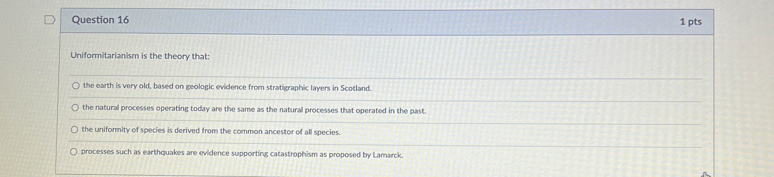 Solved Question 161 ﻿ptsUniformitarianism is the theory | Chegg.com