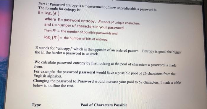 Solved Part 1: Password entropy is a measurement of how | Chegg.com