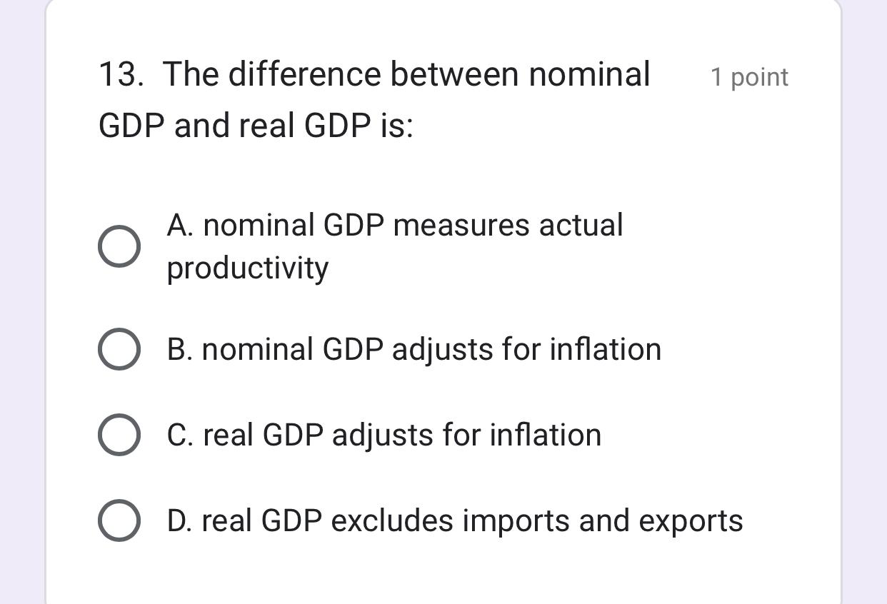 Solved The difference between nominal1 ﻿point GDP and real | Chegg.com