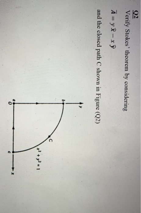 Solved Q2 Verify Stokes' theorem by considering Ā= yê- x and | Chegg.com
