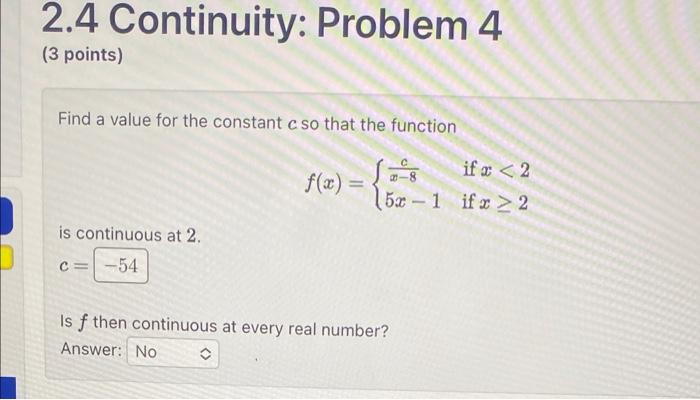 Solved 24 Continuity Problem 4 3 Points Find A Value For 4248