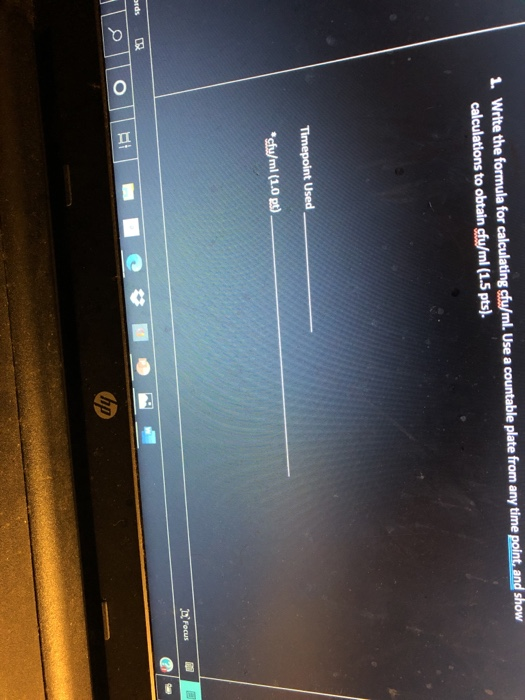 Solved 1. Write the formula for calculating cfu/ml. Use a | Chegg.com