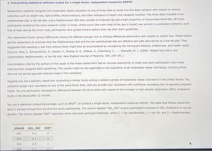 Solved 2. Interpreting statistical software output for a | Chegg.com