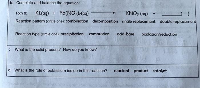 Solved b. Complete and balance the equation: Rxn 6: Mg(s) + | Chegg.com