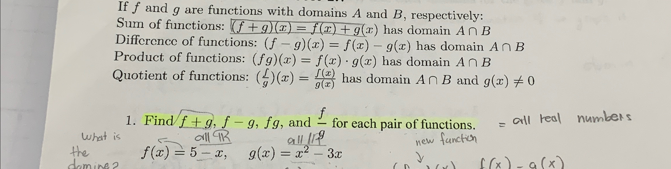 Solved If f ﻿and g ﻿are functions with domains A and B, | Chegg.com
