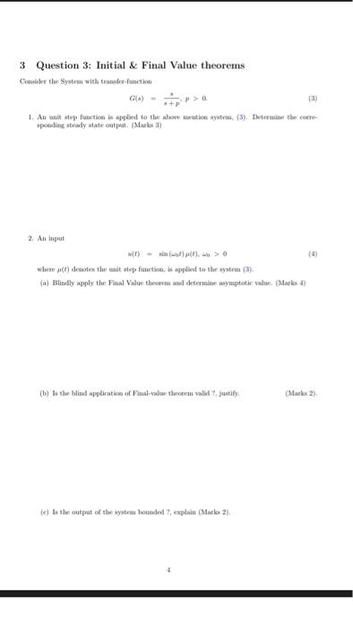 Solved 3 Question 3: Initial & Final Value theorems Corset | Chegg.com