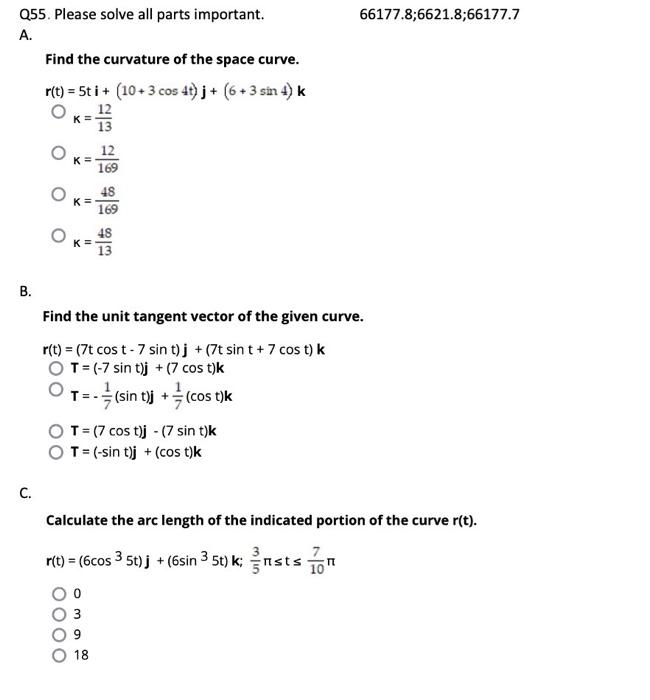 Solved Find The Curvature Of The Space Curve
