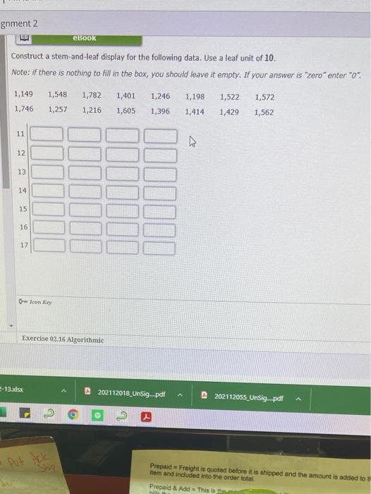 Solved construct a stem-and-leaf display for the following | Chegg.com