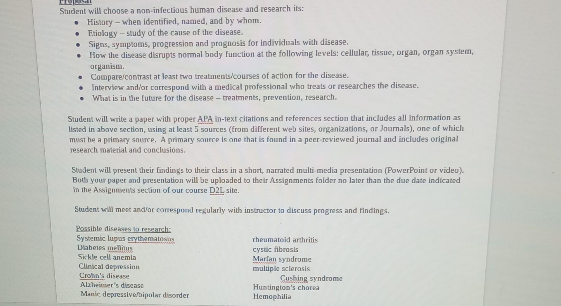 Solved It's to choose a non-infectious human disease and to | Chegg.com