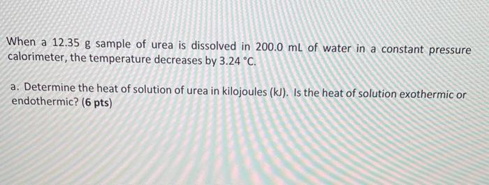 Solved When a 12.35 g sample of urea is dissolved in 200.0 | Chegg.com