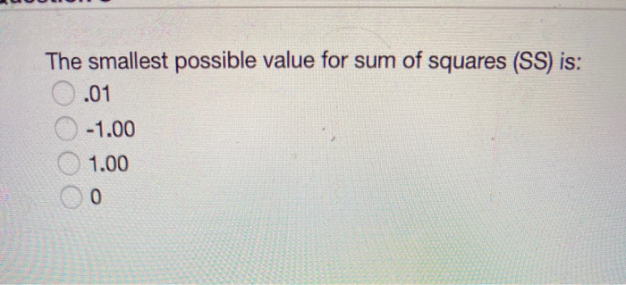 Solved The smallest possible value for sum of squares (SS) | Chegg.com