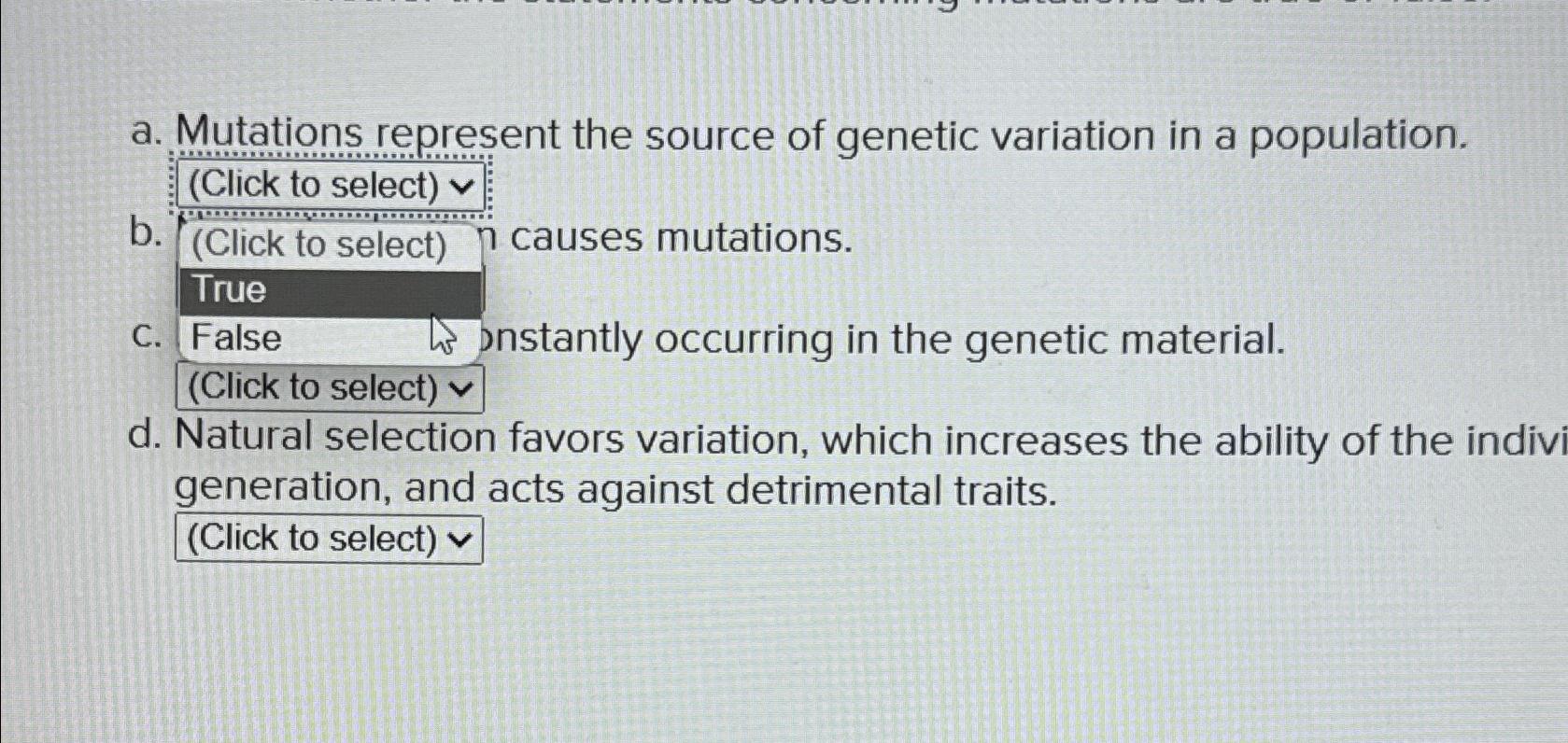 Solved a. ﻿Mutations represent the source of genetic | Chegg.com