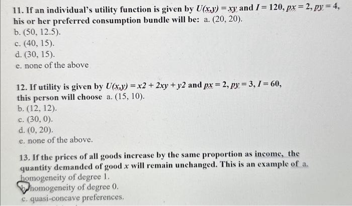 Solved 11. If an individual's utility function is given by | Chegg.com