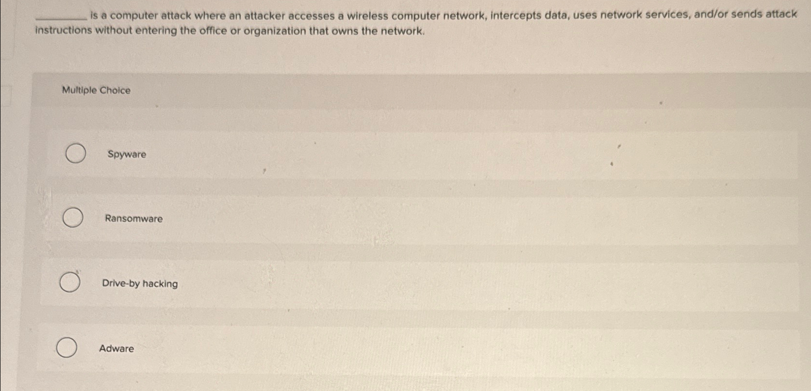 Solved is a computer attack where an attacker accesses a | Chegg.com