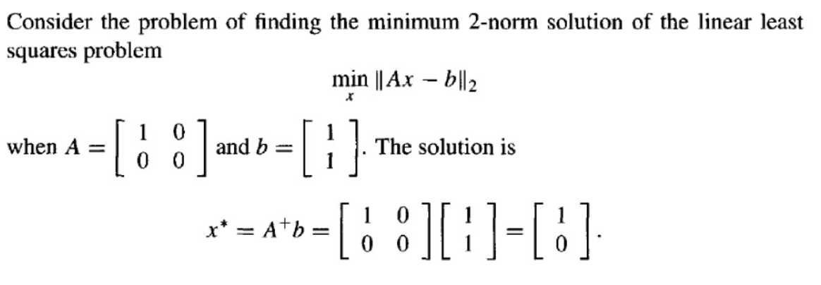 Solved Consider the problem of finding the minimum 2-norm | Chegg.com