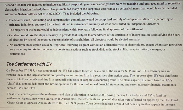 Solved Major Case 4 Cendant Corporation The Merger of HFS | Chegg.com