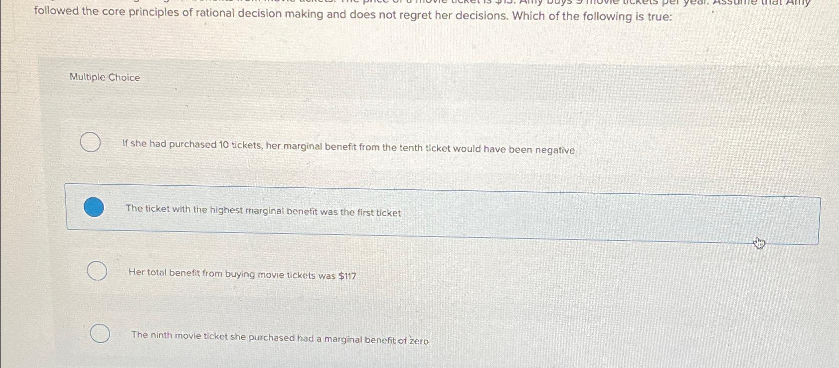 Solved followed the core principles of rational decision | Chegg.com