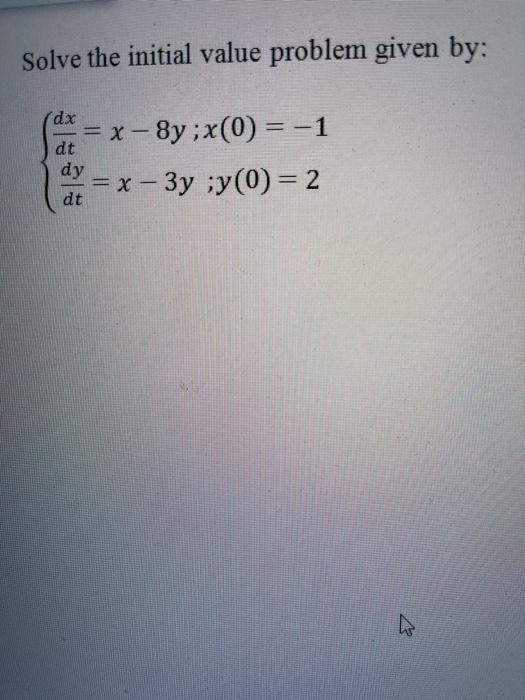 Solved Solve the initial value problem given by: dx dt dy dt | Chegg.com