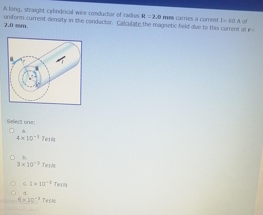 Solved A long, straight cylindrical wire conductor of radius | Chegg.com