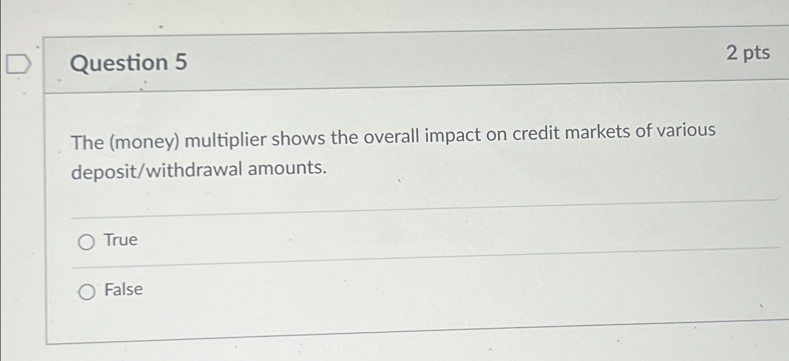 Solved Question 52 ﻿ptsThe (money) ﻿multiplier shows the | Chegg.com
