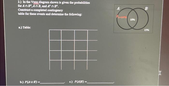 2.) In the Venn diagram shown is given the | Chegg.com