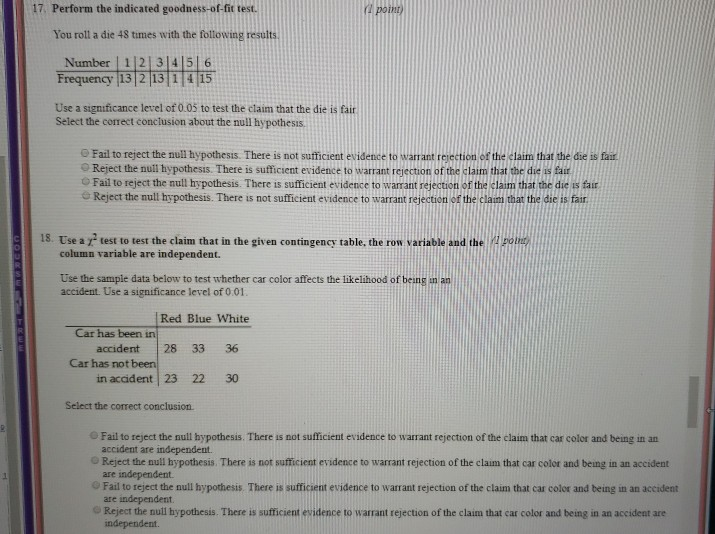 Solved 17. Perform the indicated goodness-of-fit test. | Chegg.com